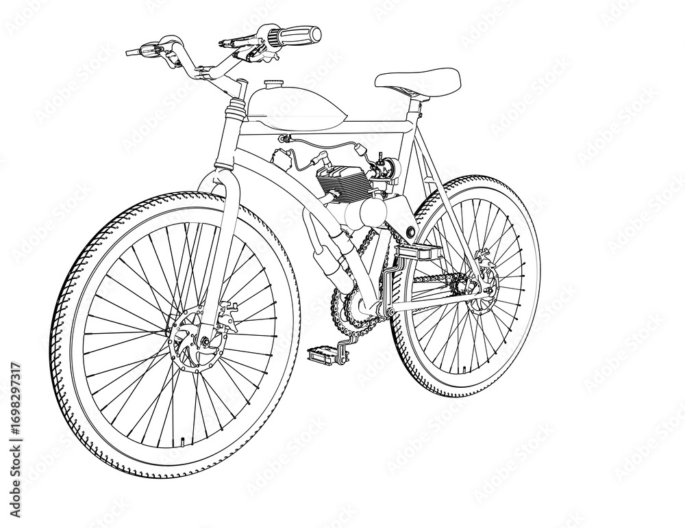 Motorized Bicycle Technical Drawing: Detailed Outline Internal ...