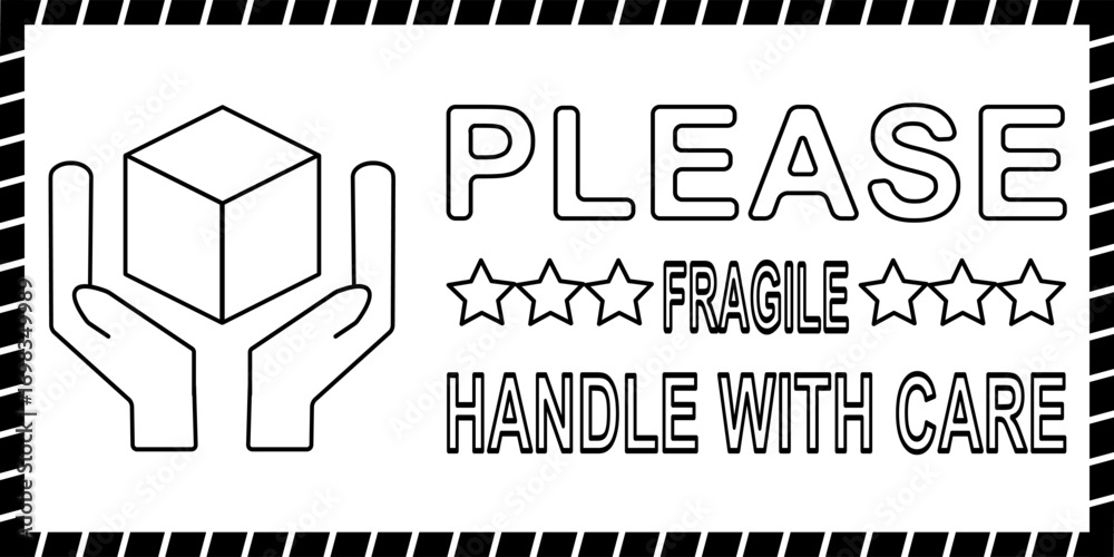 Fragile outline sticker with hands and package symbol includes please ...