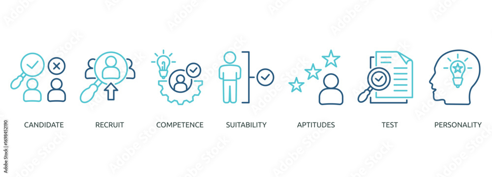 assessment center outline color banner icon of candidate, recruit ...