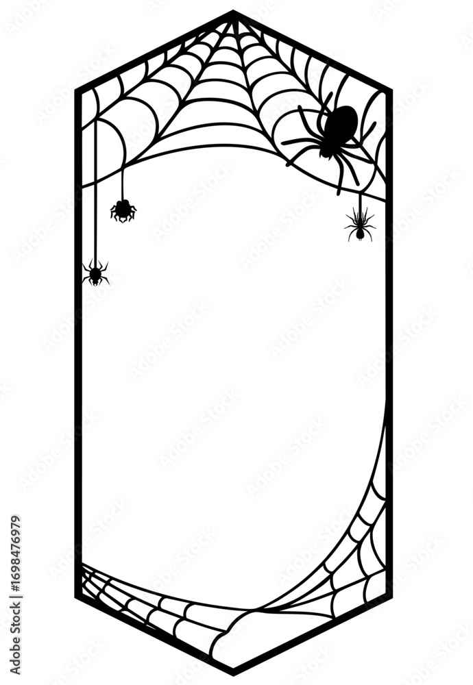Tall Vertical hexagonal Halloween frame with spider webs and ornamental ...