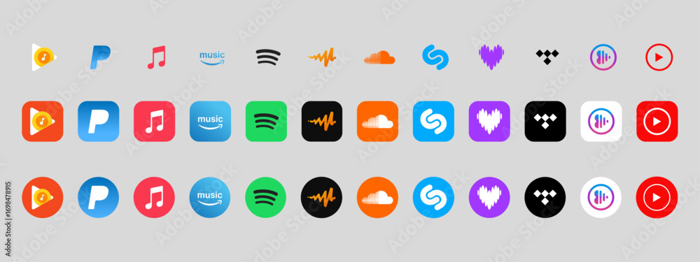 Stock-Vektorgrafik „Popular music streaming apps logo icon set 2025 ...