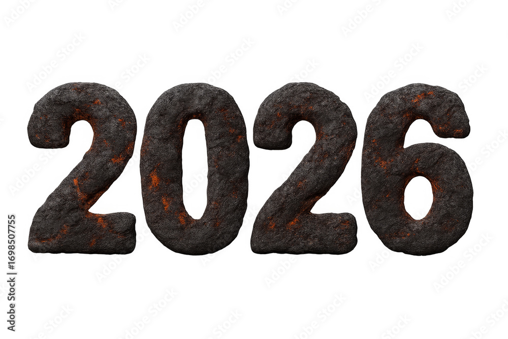 2026 volcanic numbers with transparent background representing future ...
