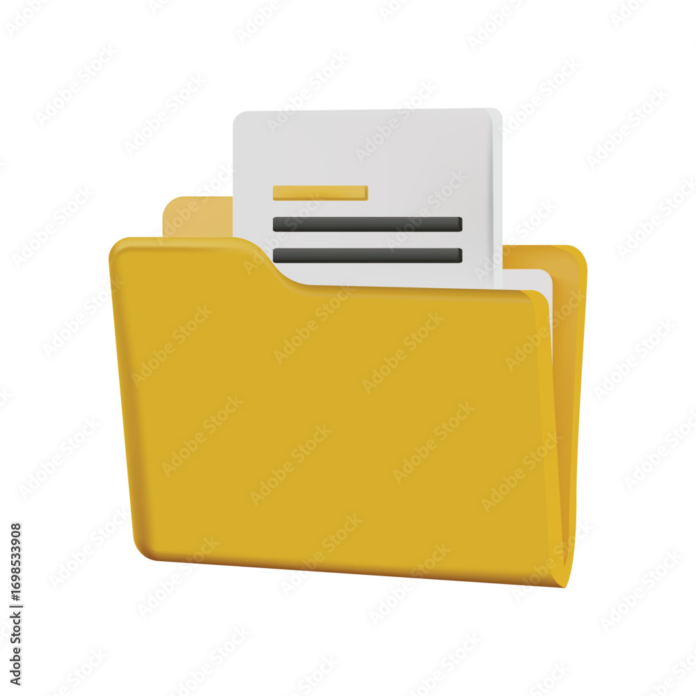 folder,document,file 3d realistic yellow folder icon with file paper ...