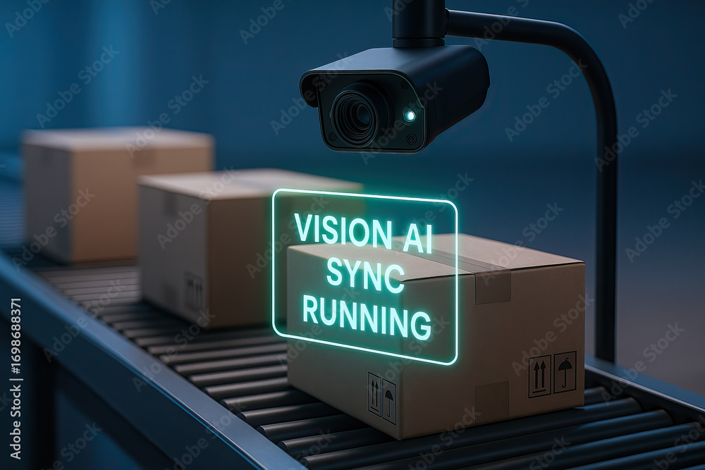 Stock-Illustration „Conveyor with packages under camera showing vision ...