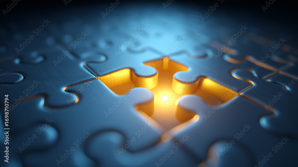 Glowing puzzle piece fitting into place, conveying the key solution ...