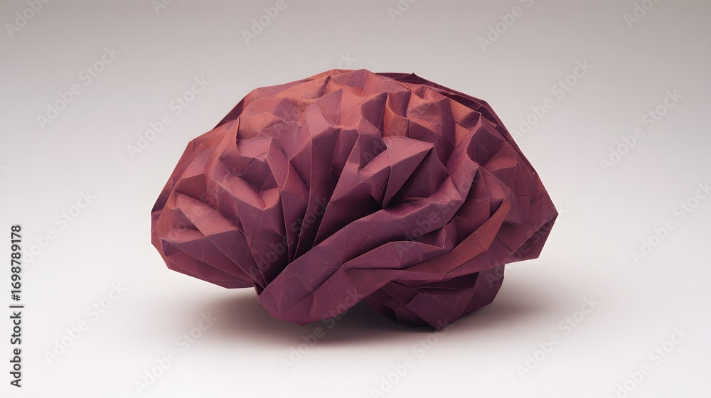origami crumpled paper human brain shape on white background, origami の ...