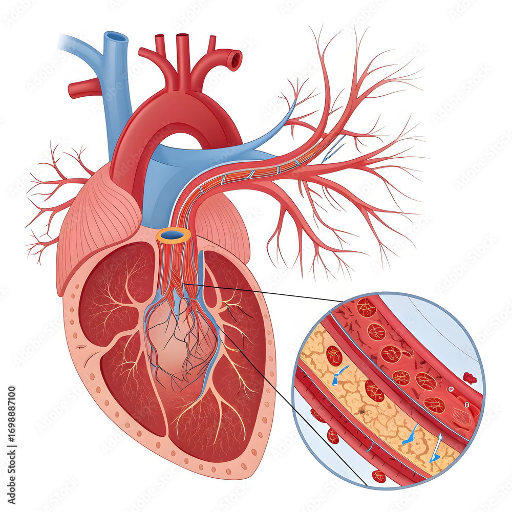 Human Heart Anatomy with Arteriosclerosis Illustration Coronary Artery ...