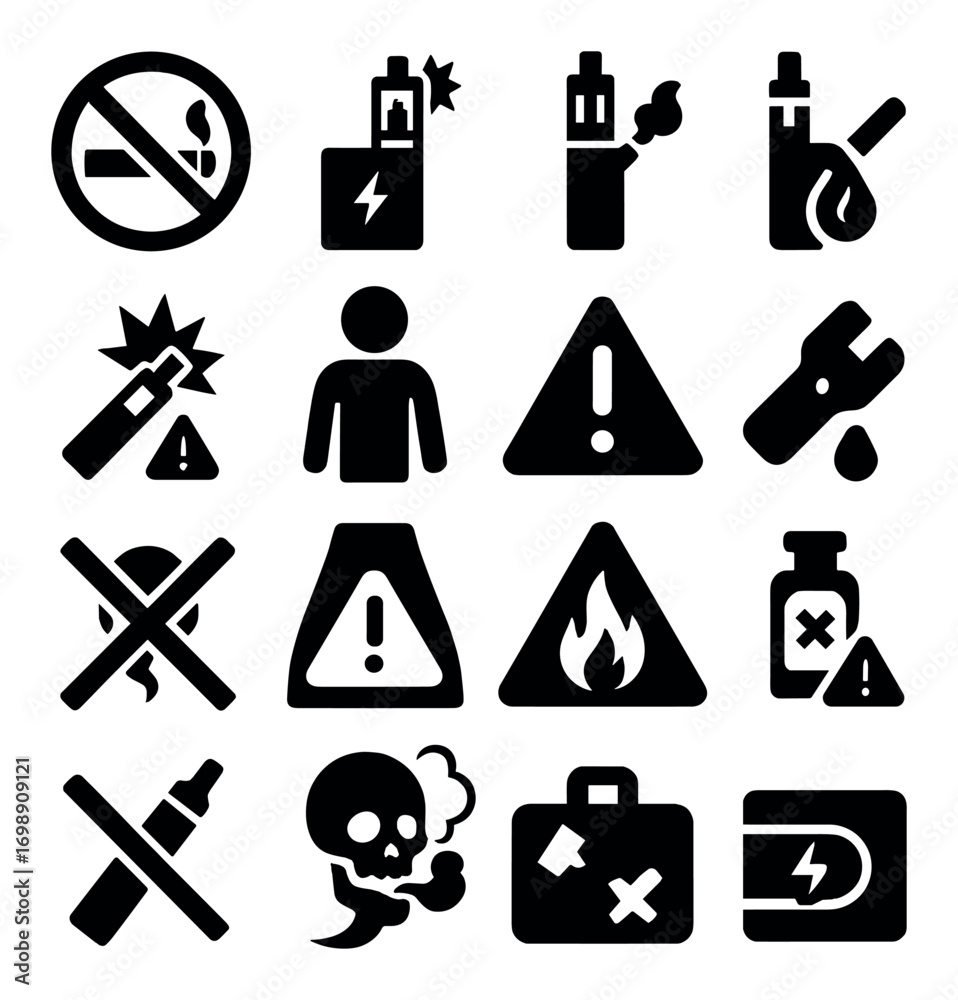 Vector de Stock Vape safety silhouette icon set. featuring no smoking ...