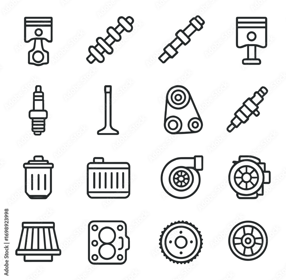 Vector de Stock Car engine parts linear icons set. featuring piston ...