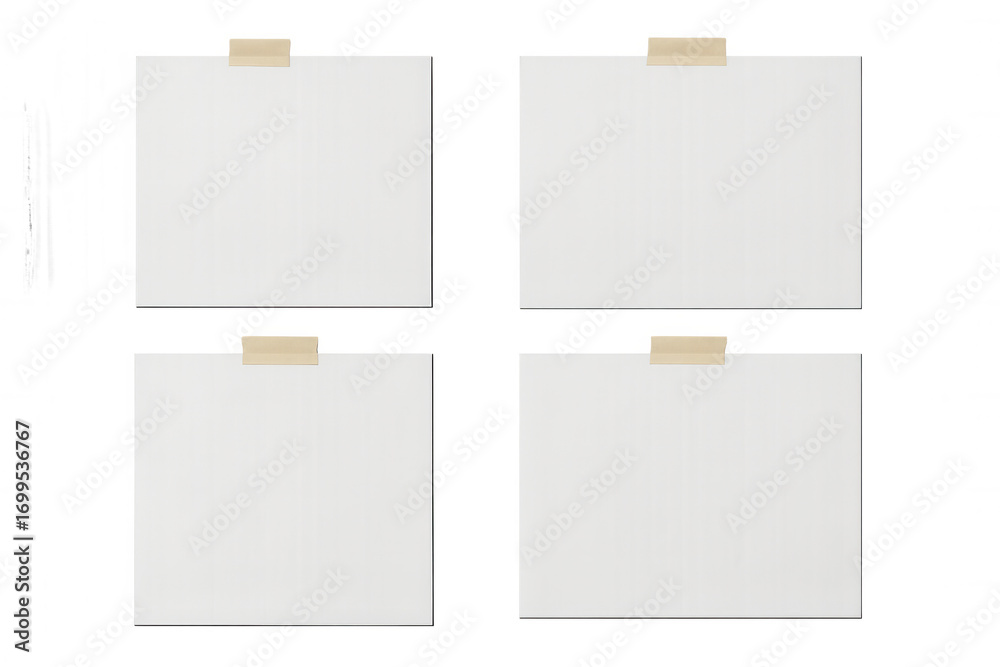 Blank white paper sheets taped together, creating minimalist template ...
