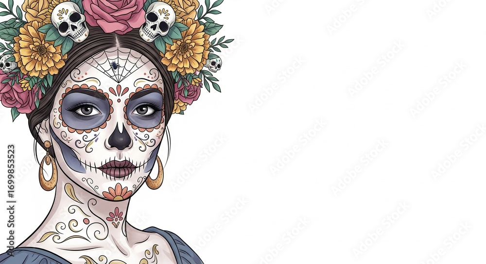 Stock-Illustration „Woman with calavera face paint celebrating Day of ...