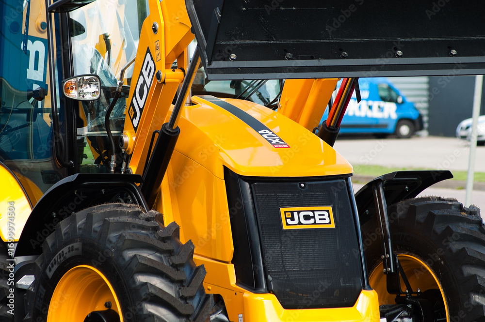 Riga, Latvia – August 10, 2025: Close-up of new JCB construction ...