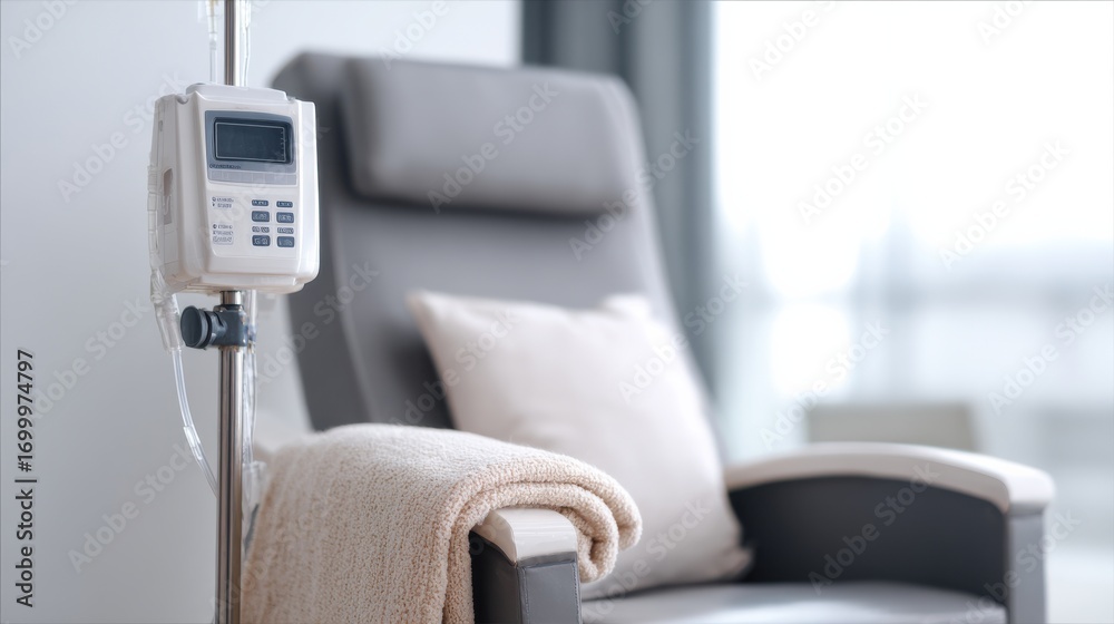 Iv Drip And Comfortable Chair In Medical Setting. Healthcare ...