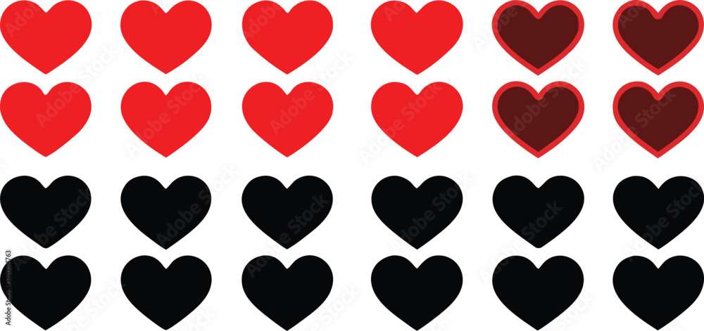 Rows of Symbolic Hearts in Red and Black Representing Love Loss and ...