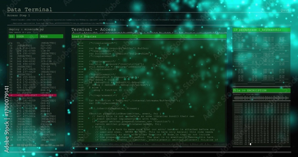 Stock-Foto „Displaying secure data terminal UI on screen, with code ...