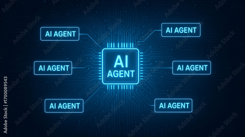 AI agent network connection with digital system nodes and automation ...