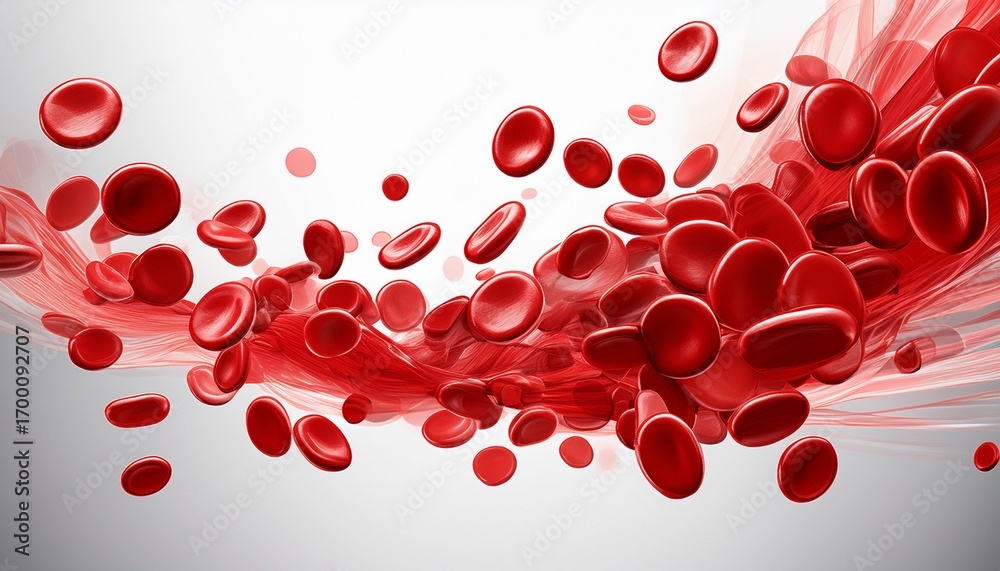 flowing red blood cells isolated on transparent or white background ...