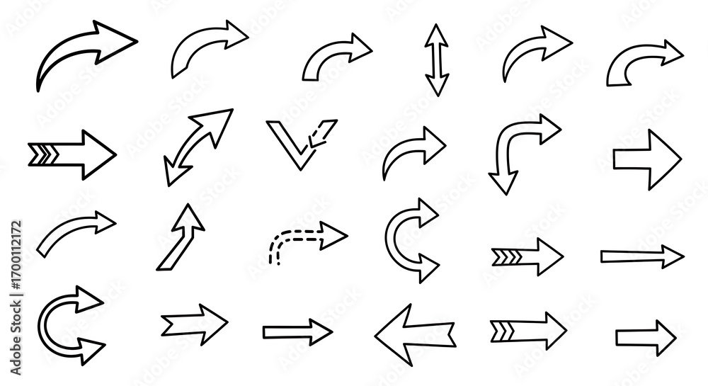 Collection of Hand Drawn Arrow Icons in Various Styles and Directions ...