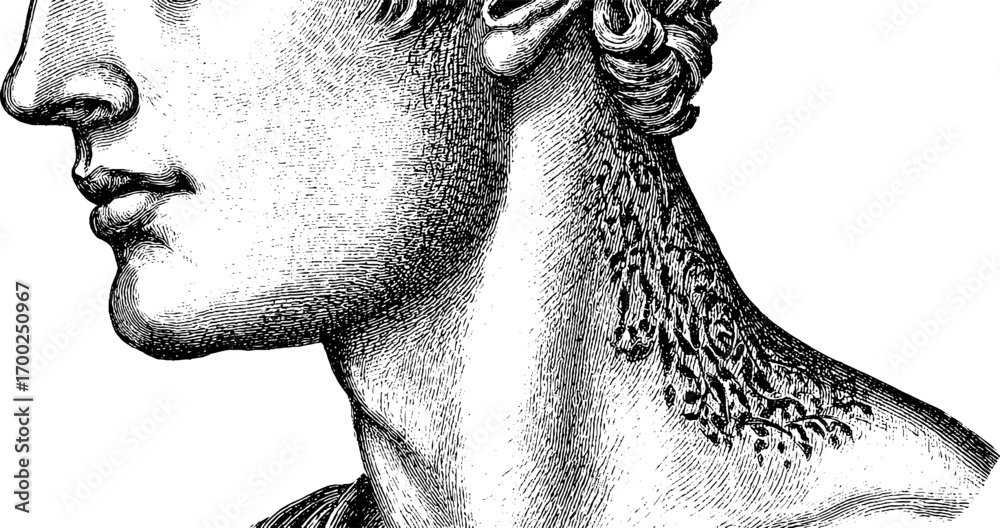 Vintage engraving style sketch of classic statue profile design for art ...