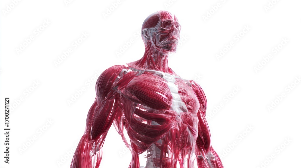 Full-body 3D model of human muscles and skeleton, semi-transparent ...