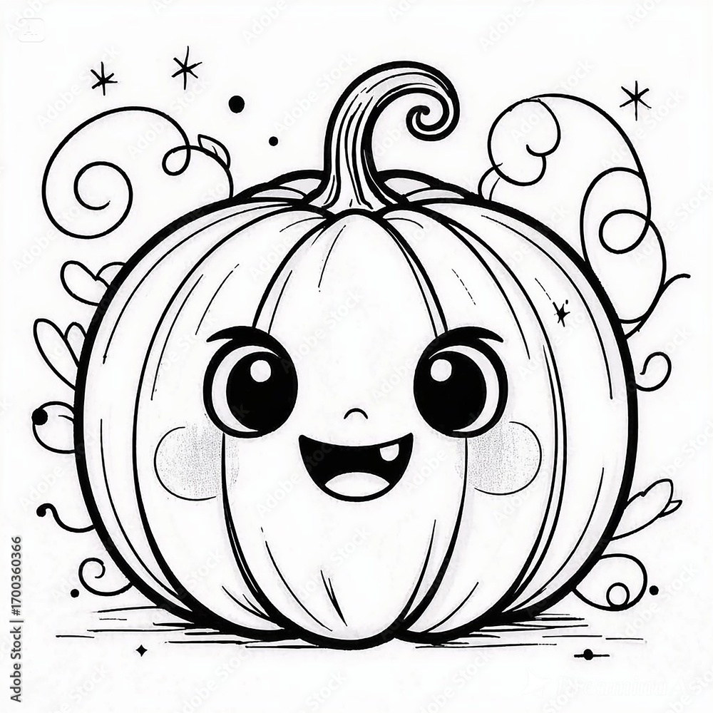 Cute Pumpkin Coloring Page for Autumn Stock Photo | Adobe Stock
