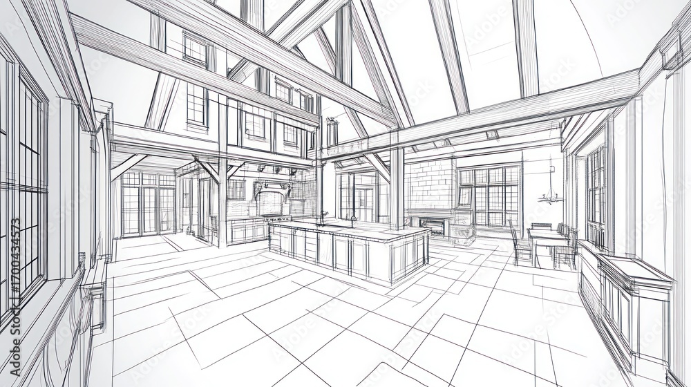 Kitchen design architectural drawing Stock Illustration | Adobe Stock