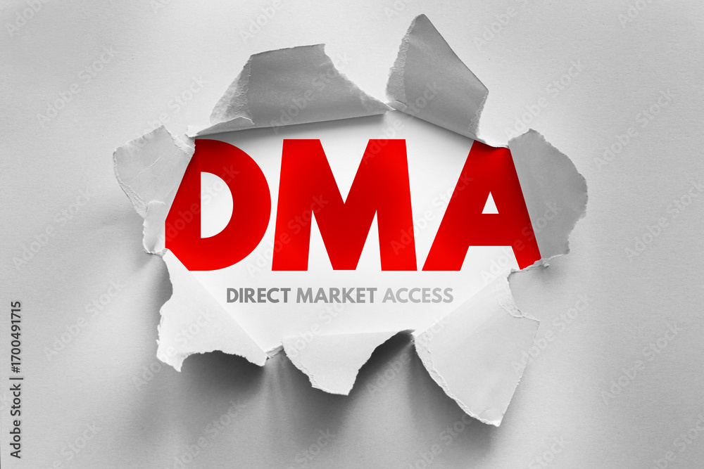 DMA acronym in bold red letters revealed through torn paper ...