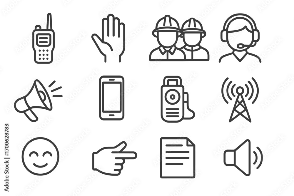 Image vectorielle Stock Firefighter Communication Icons. Line style ...