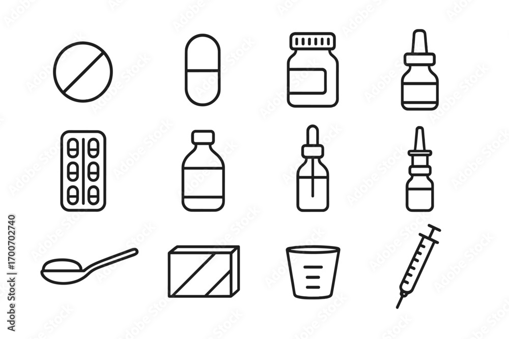 Medication Icons Collection. Line style icons of medications: pill ...
