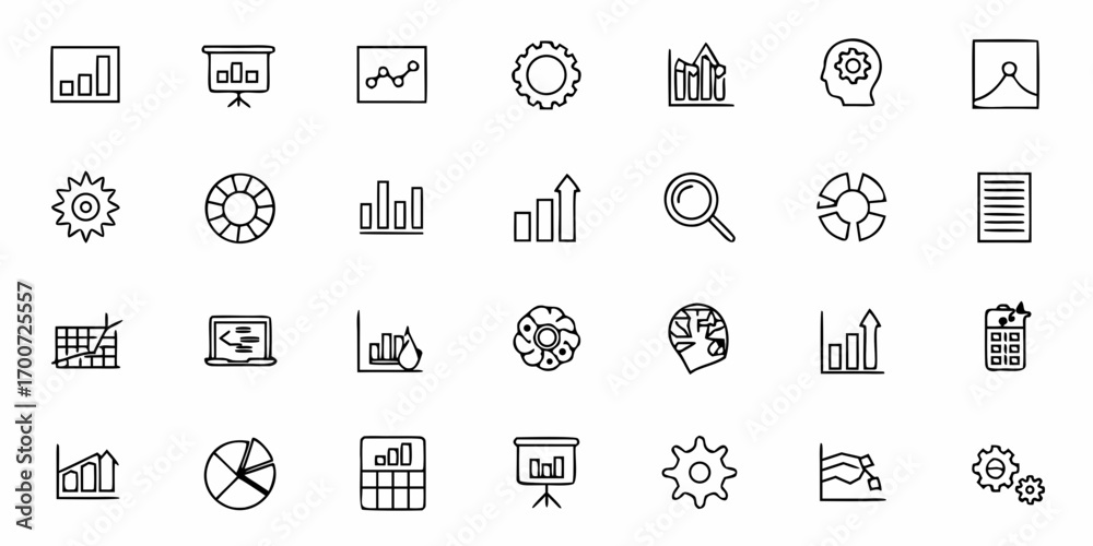 Collection of various business and data analysis icons represented in a ...