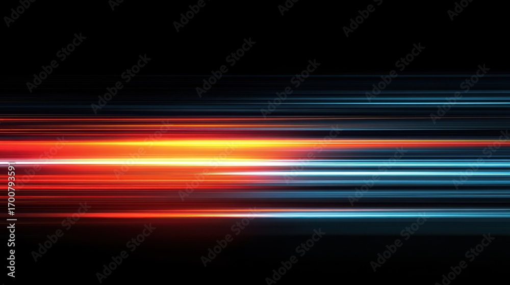 bright light streaks in red orange and blue on black background with ...