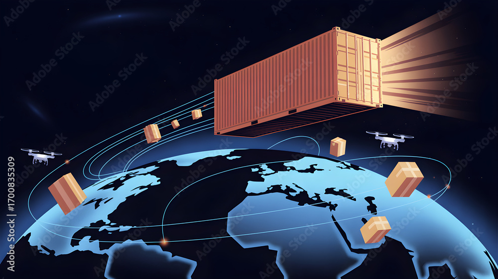 Global shipping and logistics network connecting the world with ...