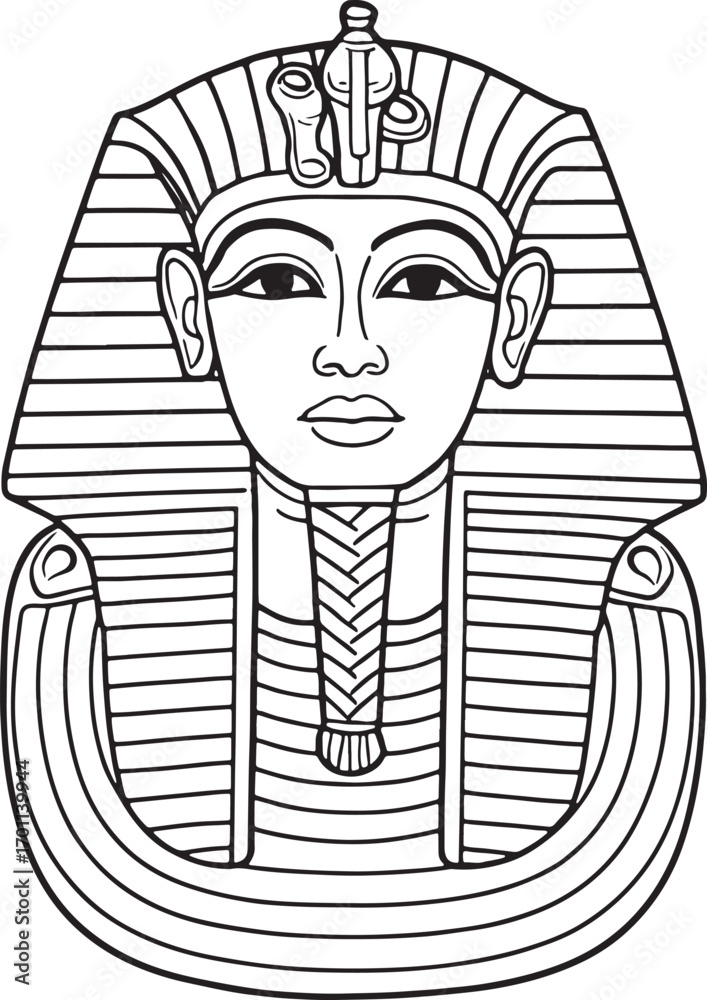 golden mask of the ancient egyptian king tutankhamun illustration ...