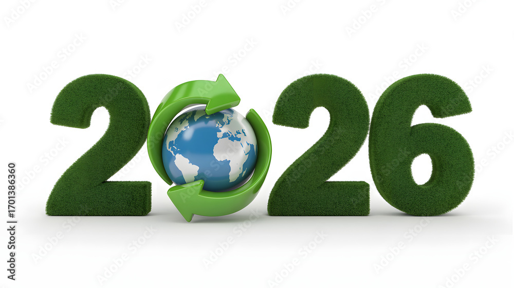 Earth friendly 2026 with grass numbers and globe for ecology and ...