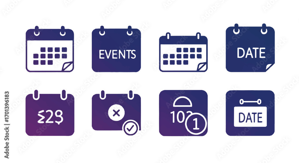 Collection of calendar symbols representing events, dates, and ...