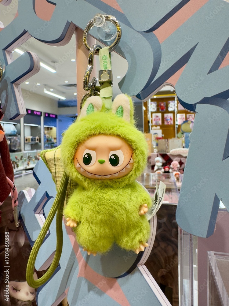 Tukwila, WA - September 11, 2025. Apple green Labubu plush toy ...