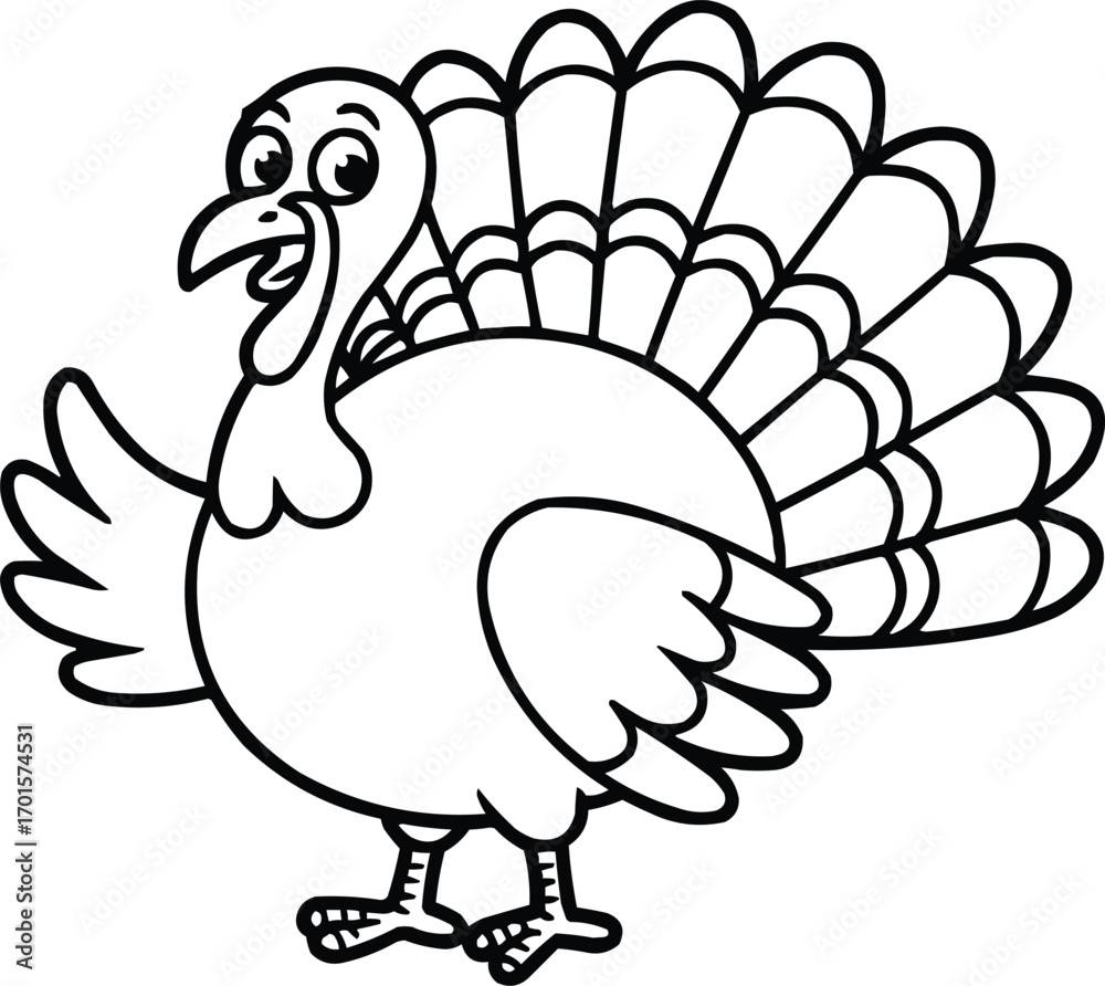 Thanksgiving Turkey Coloring Page – Cute Cartoon Turkey Illustration ...