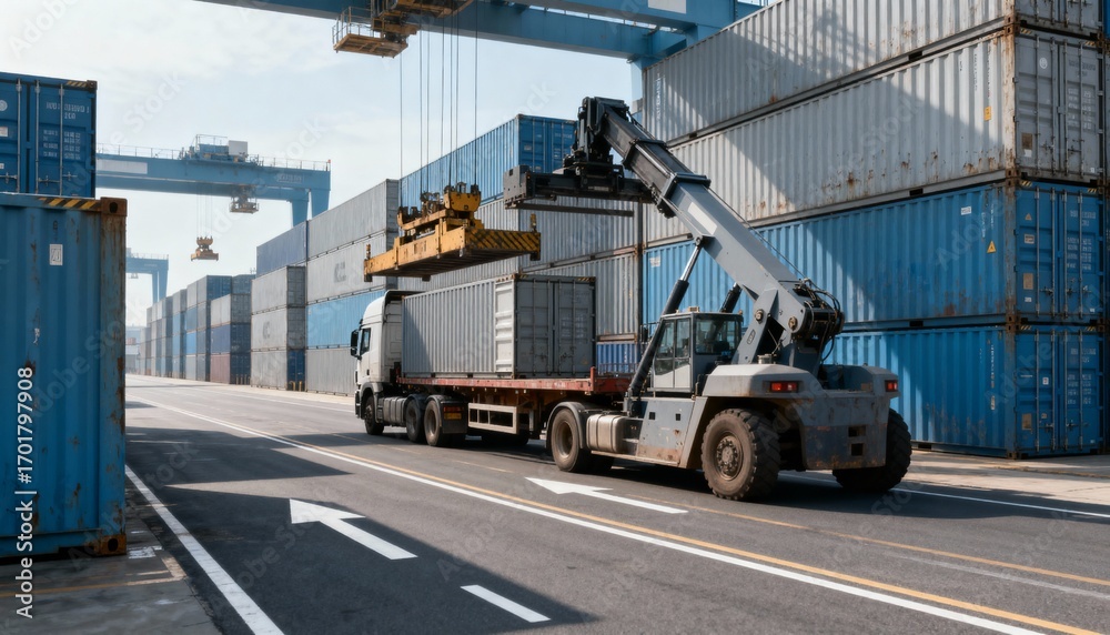 Container Handling: Forklift Loading Shipping Container onto a Truck ...