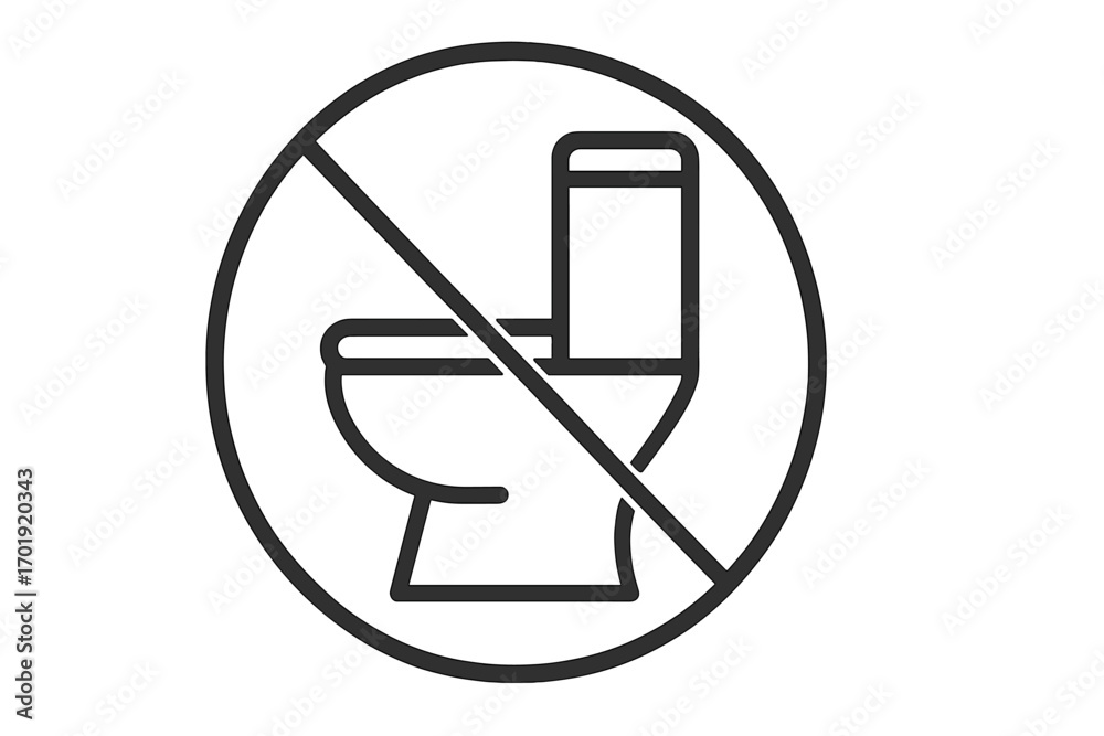 Toilet bowl prohibited sign minimalistic linear pictogram. No toilet ...