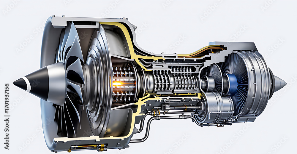 Turbojet engine cross-section Aerospace technology: aircraft engine ...