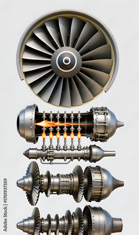 Turbojet engine cross-section Aerospace technology: aircraft engine ...