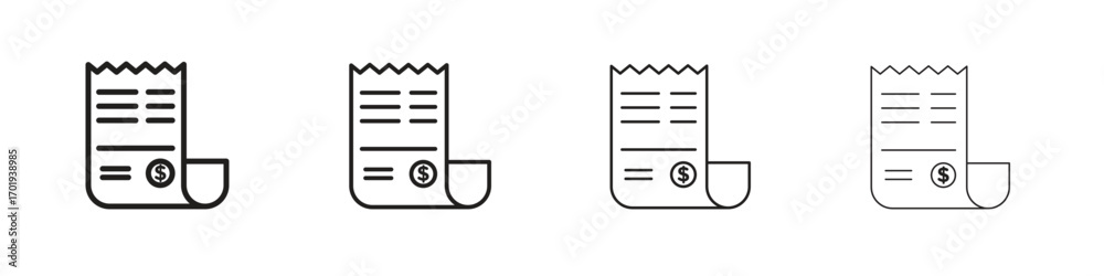 paper check receipt icons. thin line symbols in strokes Stock Vector ...