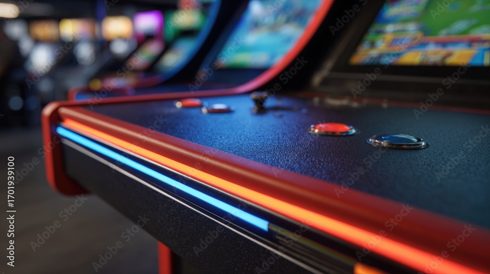 Illuminated Arcade Gaming Machines in a Retro Entertainment Center ...