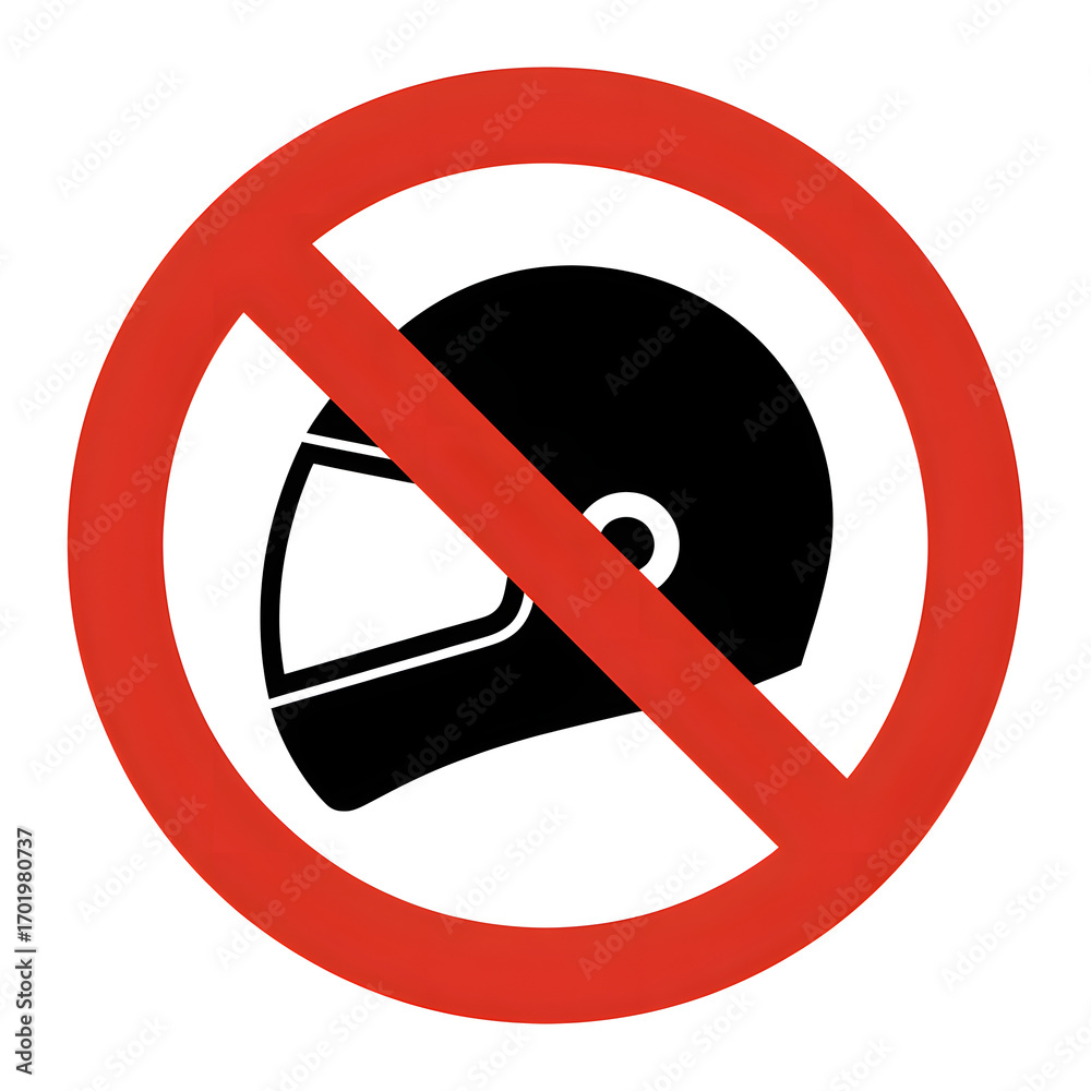 No helmets allowed sign showing a black helmet with a red circle and ...