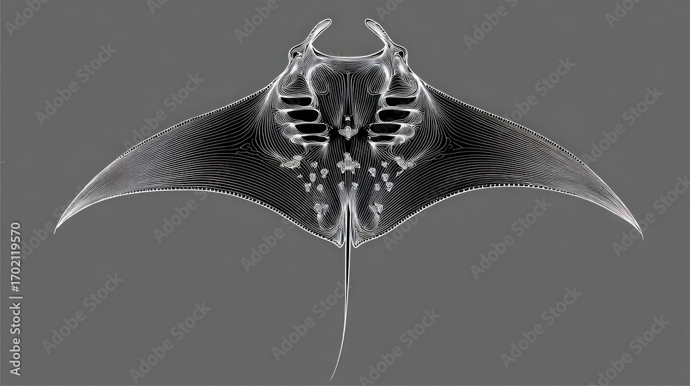 Top-down ethereal view of a manta ray with intricate wing-like patterns ...