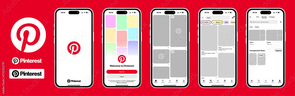 Pinterest application template UI 2025 update shown on iPhone 17 ...
