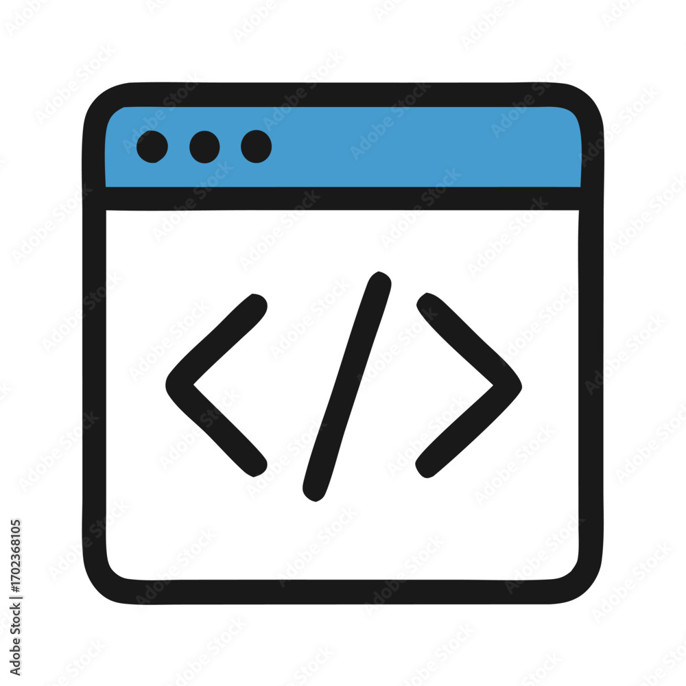 Vector icon of coding window with HTML tag symbol. Perfect for web development, programming ...