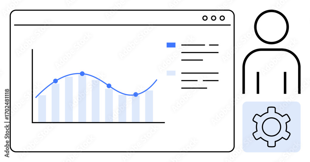 Analytical interface with line chart, bar graph, text elements, and ...