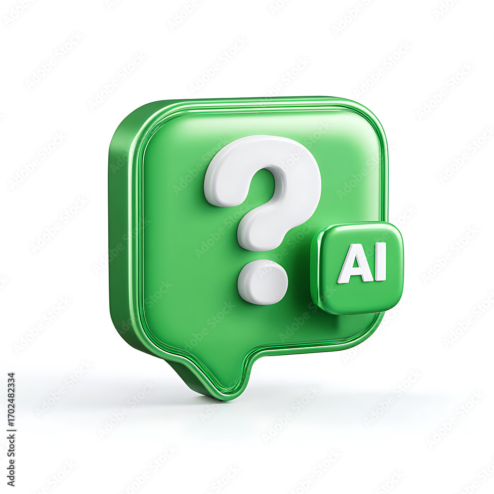 Green speech bubble with question mark and AI text for artificial ...