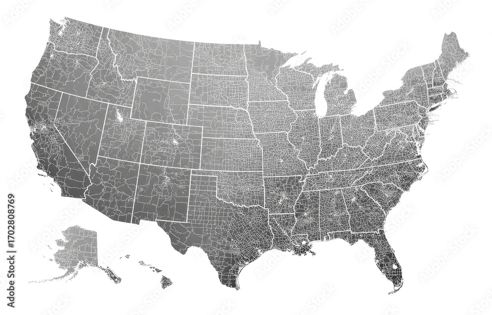 Grayscale map of the USA, showing regional variations Stock ...